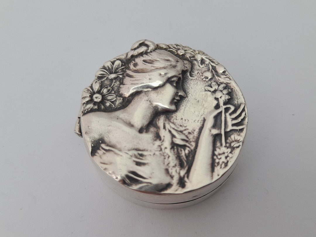 Beautiful Solid Silver Art Nouveau Lady Pill Box - Etsy