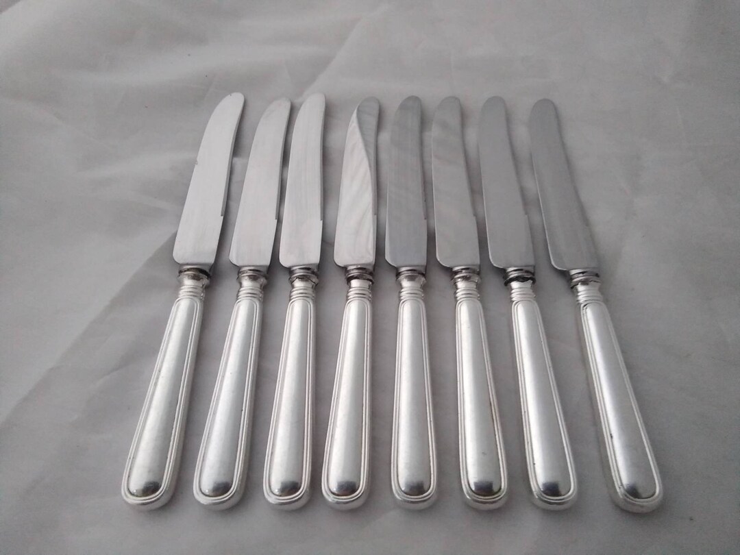 Set of 8 Silver Plated Thread Pattern Dessert Cutlery - Birks Regency ...