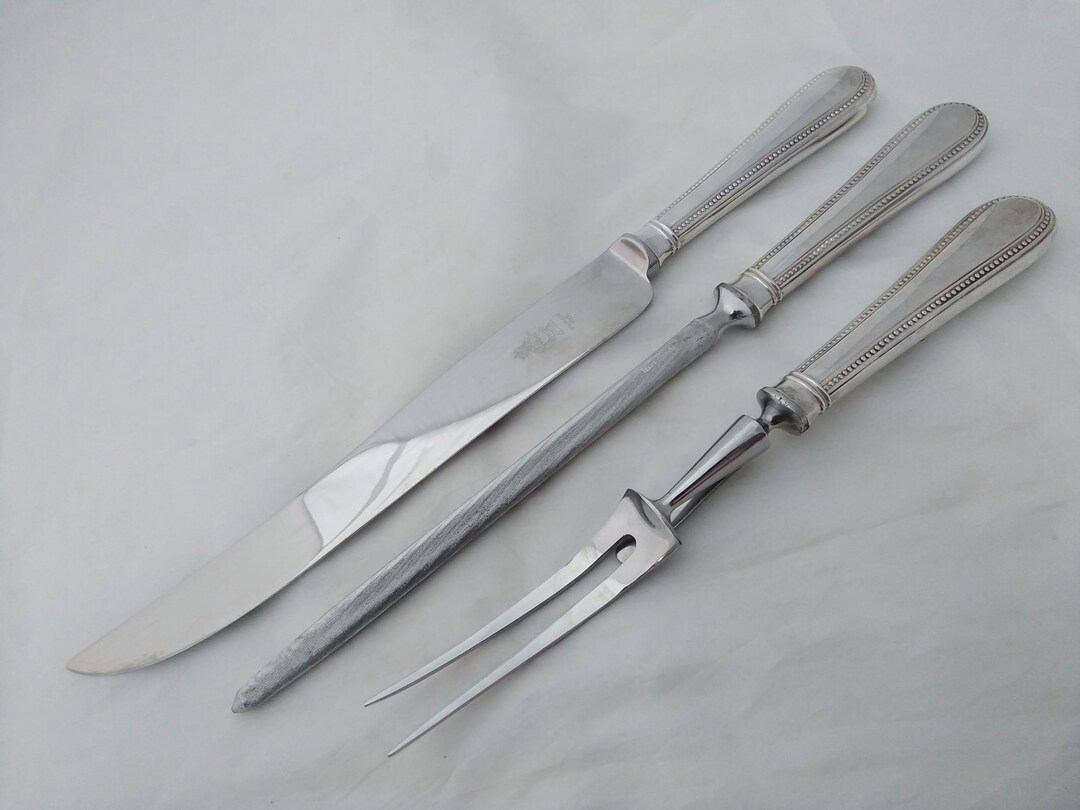 Vintage Silver Plated Bead Pattern Carving Set - Sheffield EPNS - Etsy