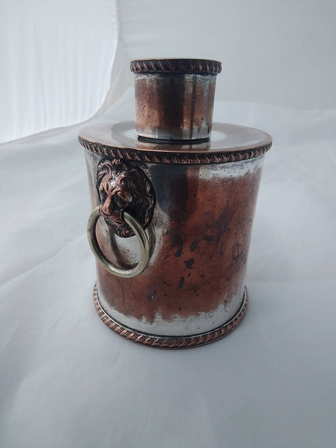 Antique Silver Plated / Copper Tea Caddy With Lion's Head Handles - Etsy