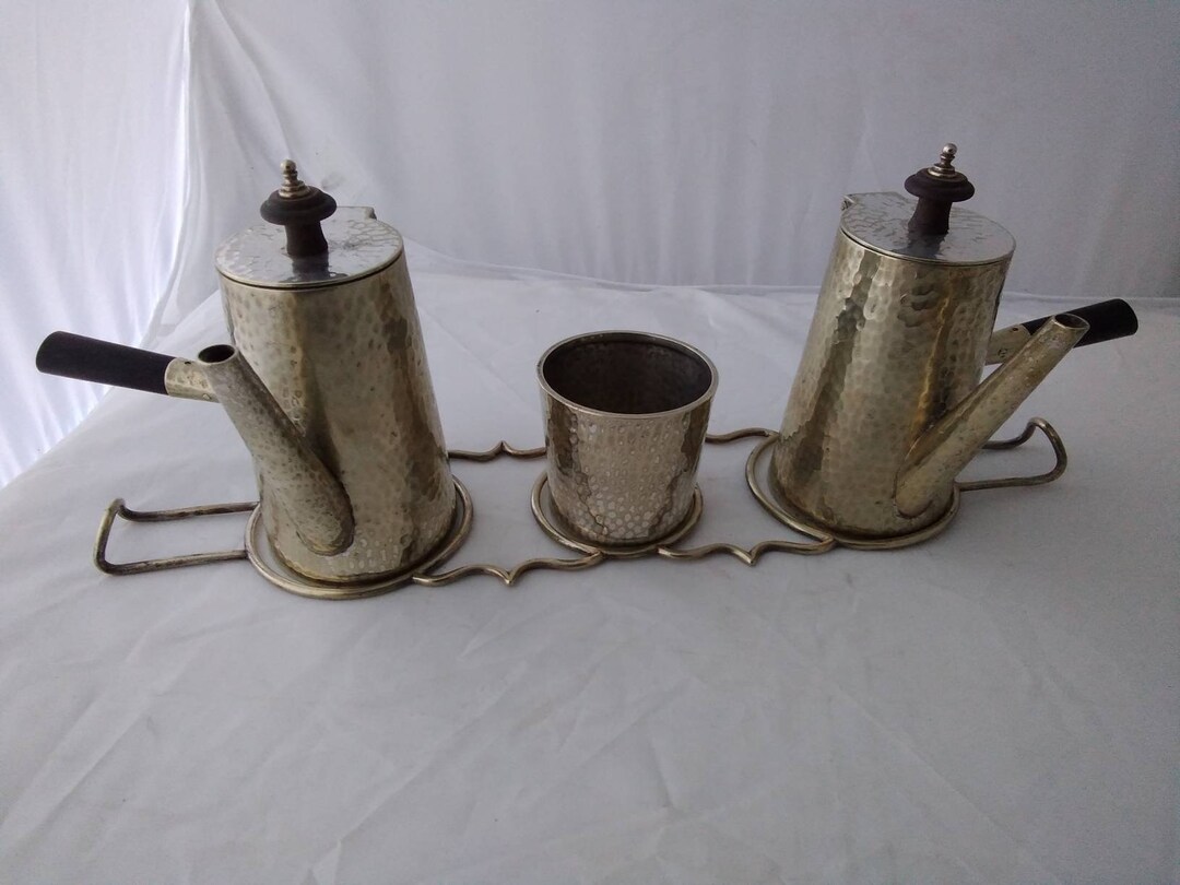 Rare Dimpled Arts and Crafts Influenced Antique Nickel Hot Chocolate ...