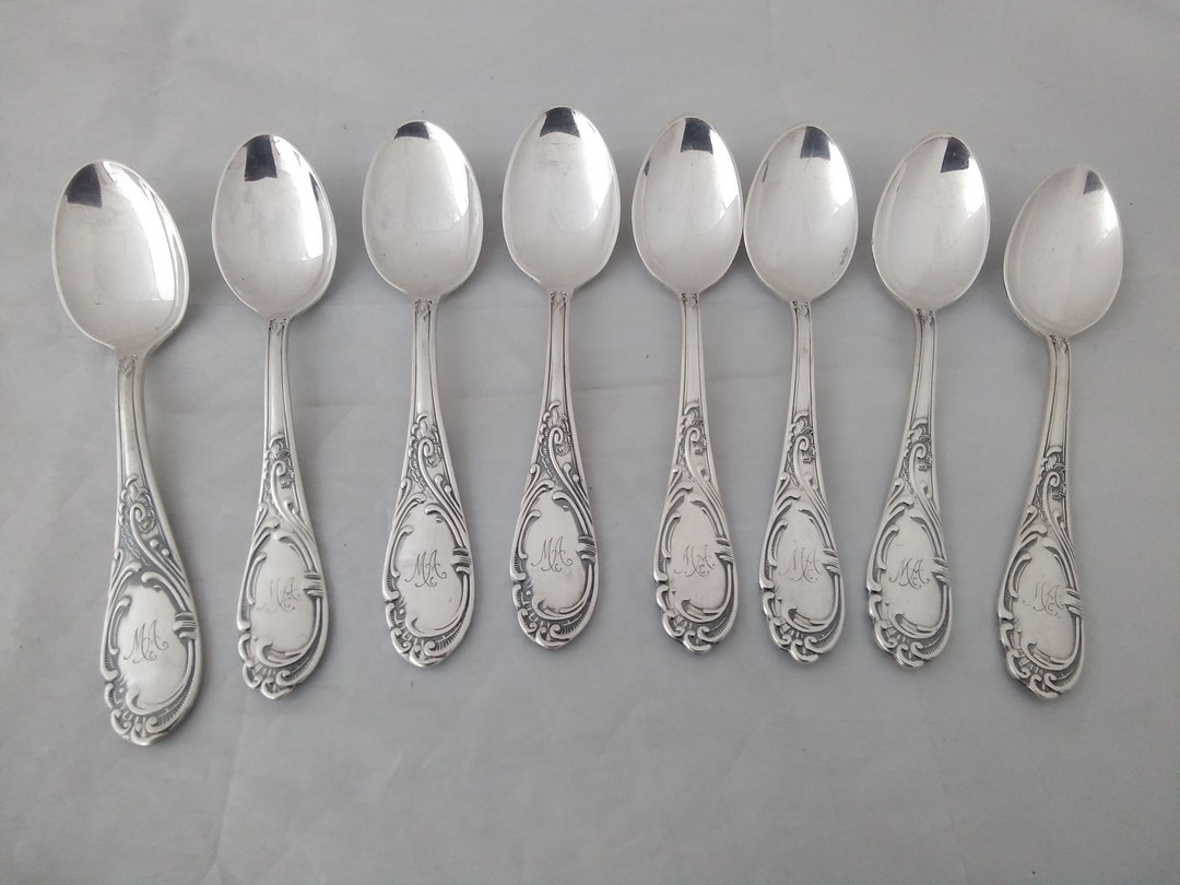 Vintage Set of 8 Large Silver Plated Decorative Tea Spoons - Etsy