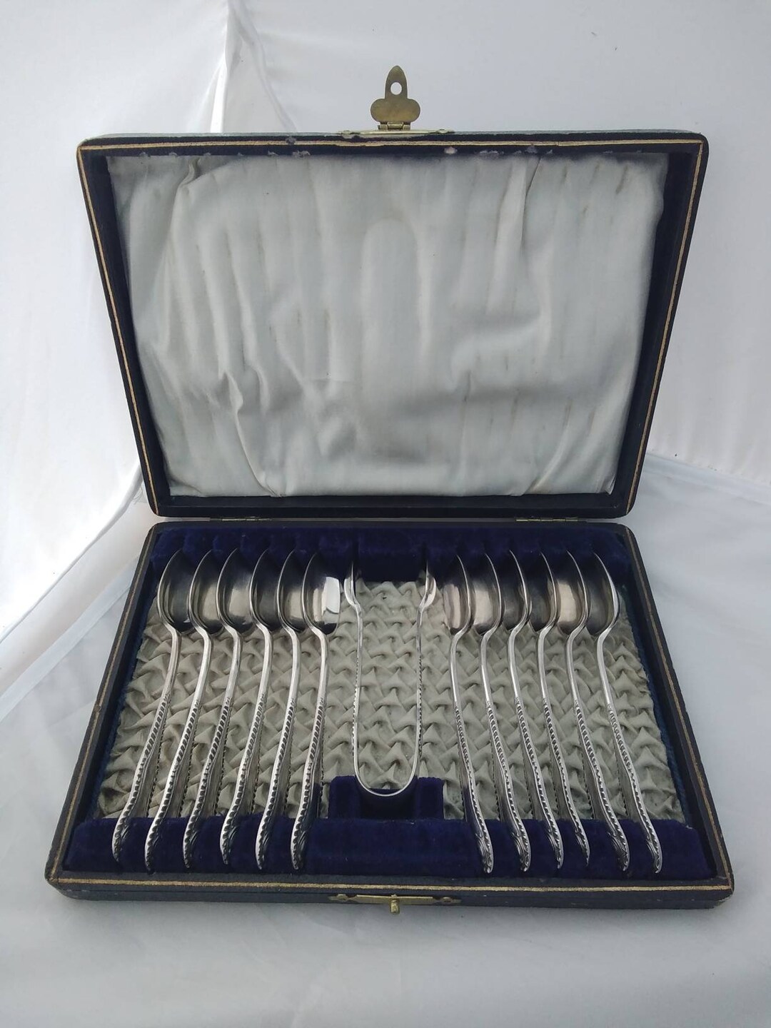 Beautiful Cased Gadroon Pattern Set of 12 Vintage Silver Plated Tea ...