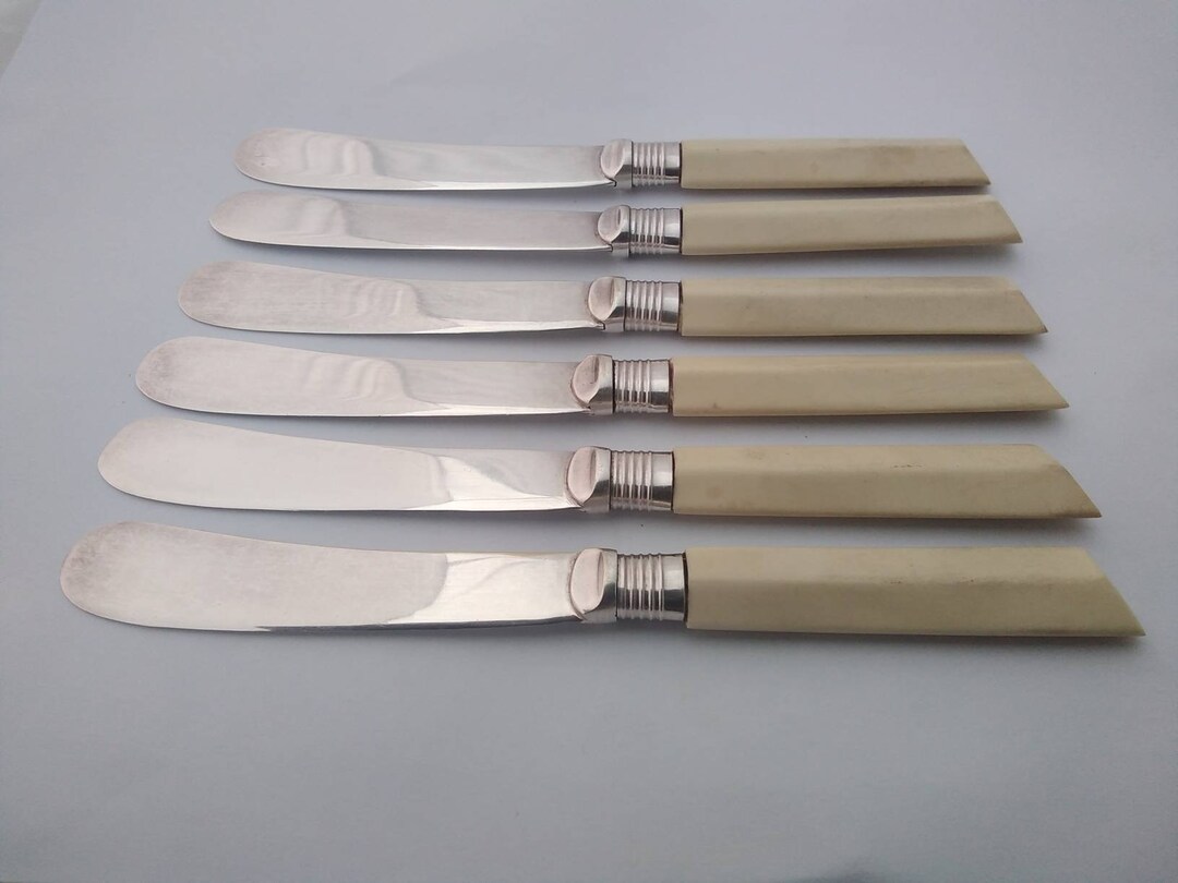 Vintage Set of Six Tea Cutlery With Angular Art Deco Celluloid Handles ...