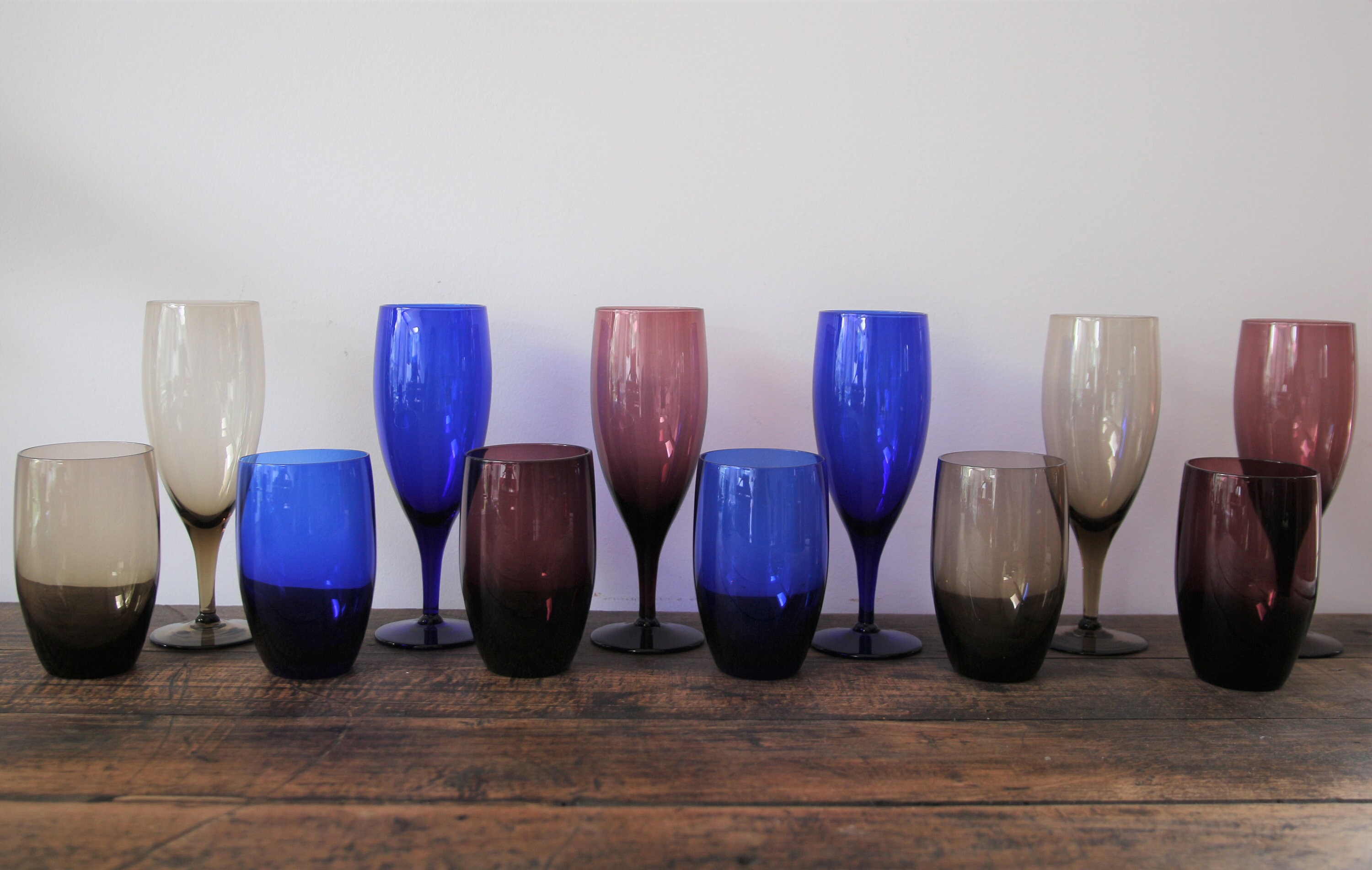 A Set Of Mid Century Hand Blown Coloured Flute Glasses With Etsy