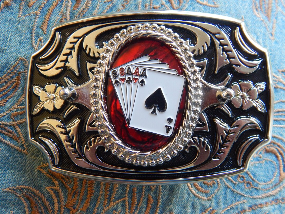 New Full House Ace of Spades Playing Cards Red Abalone Belt Buckle ...