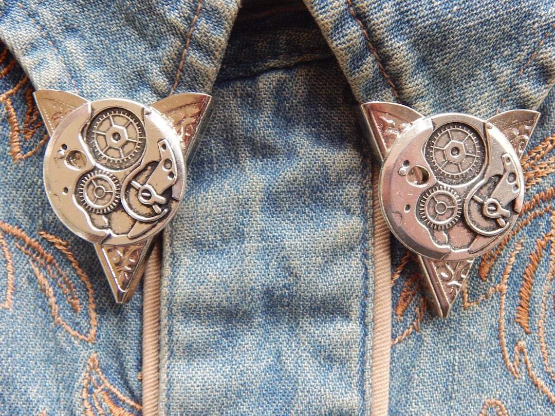 New Pair of Collar Tips Silver Coloured Metal Steampunk Cogs Goth ...