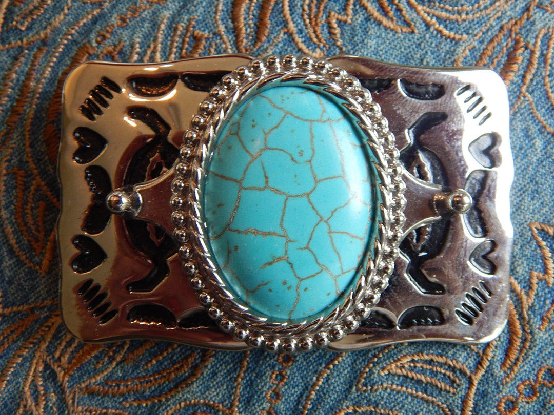 New Exclusive Turquoise Colour Belt Buckle Silver Coloured - Etsy