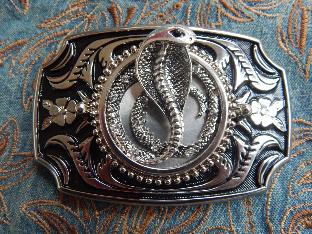 New Exclusive Cobra Snake Silver/black Coloured Metal Belt Buckle Goth ...