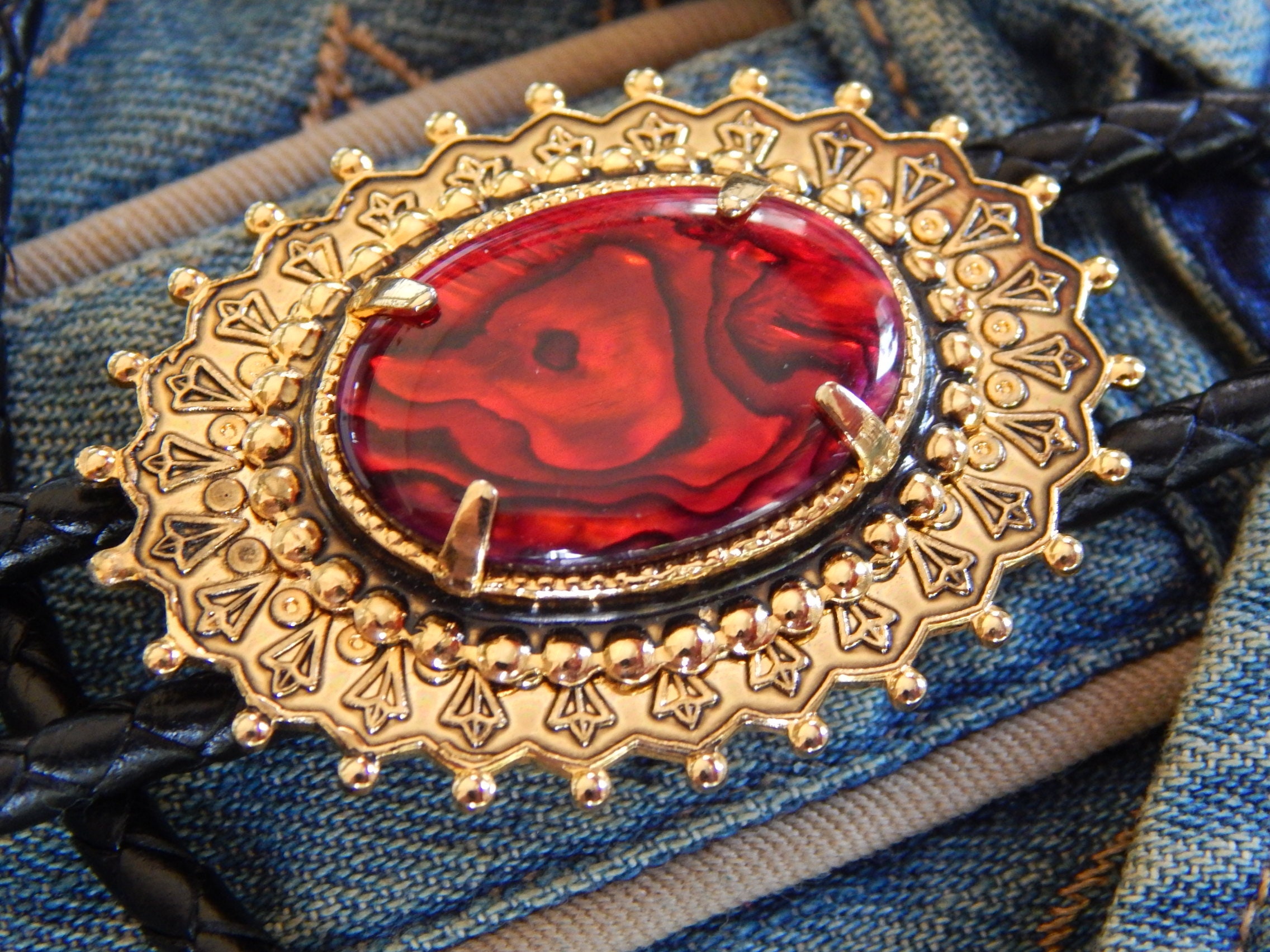 Red Abalone Shell Bolo Tie: Gold Metal Western Bootlace Tie - Etsy
