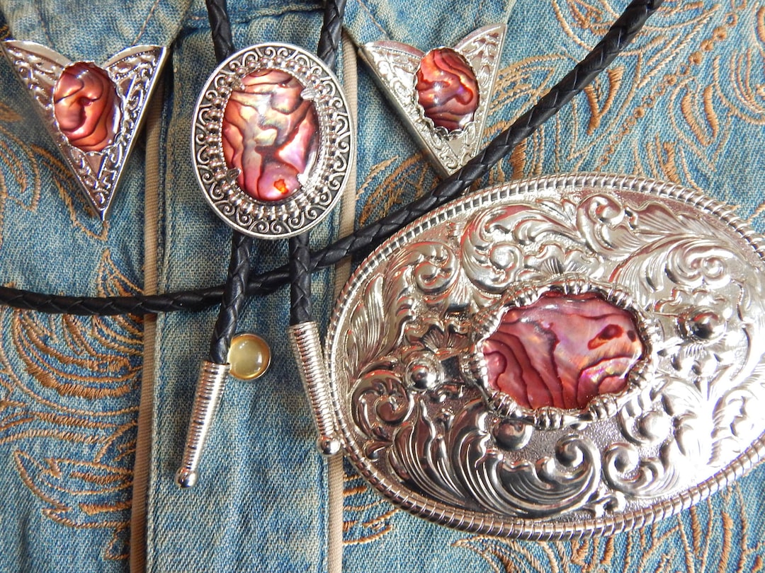 New Beautiful Reddy Brown Abalone Shell Bolo Bootlace Tie Oval Belt ...