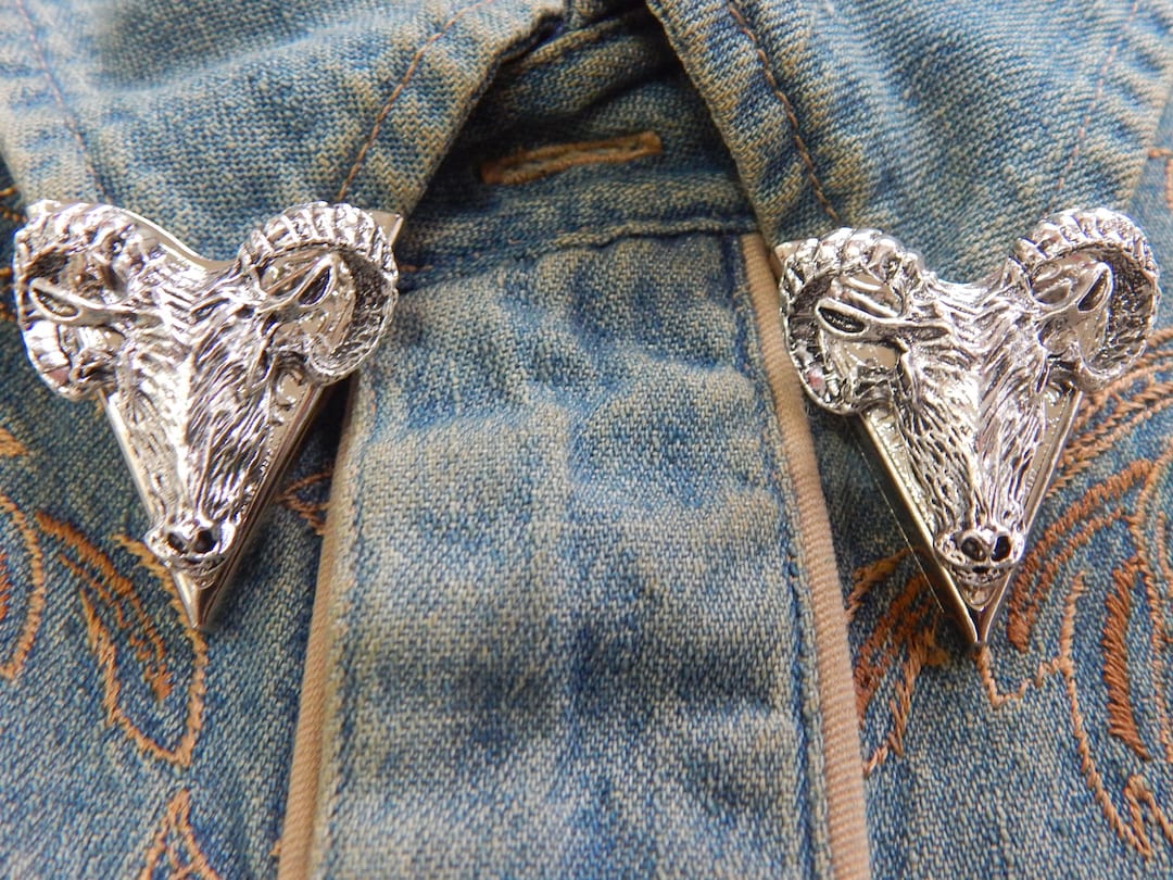 New Rams Head Pair of Collar Tips Silver Coloured Metal Ladies Men - Etsy