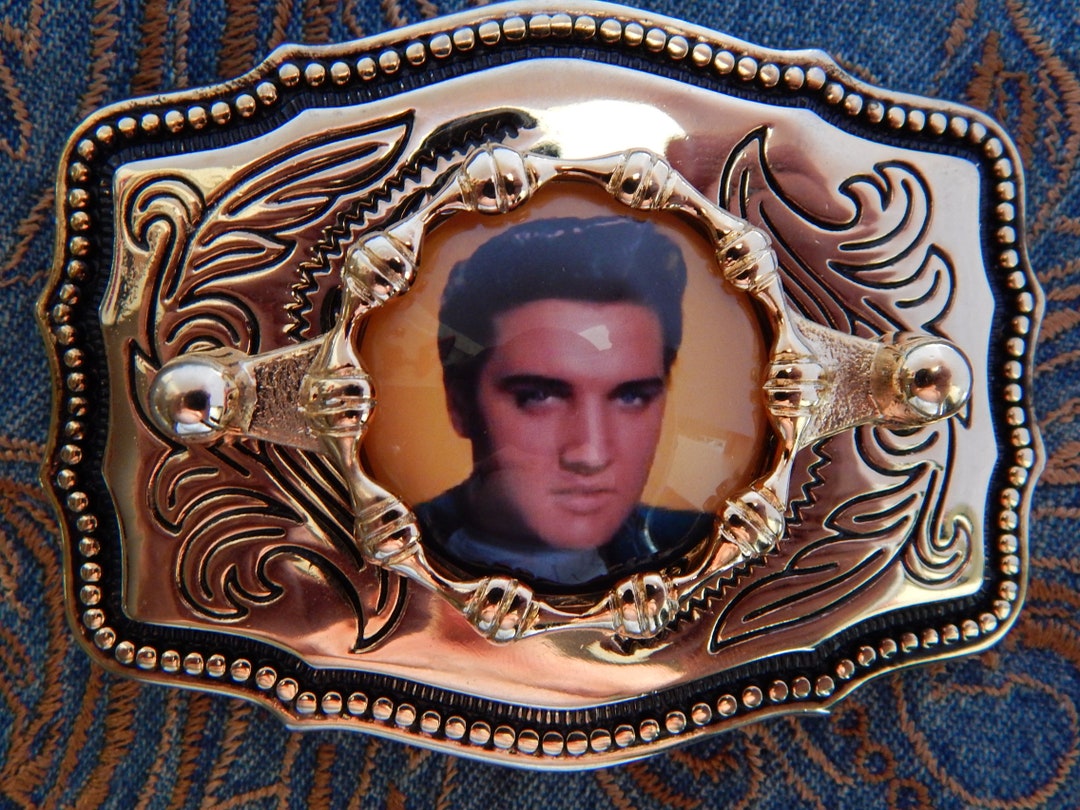 New Exclusive Elvis Presley Belt Buckle Gold / Black Coloured - Etsy