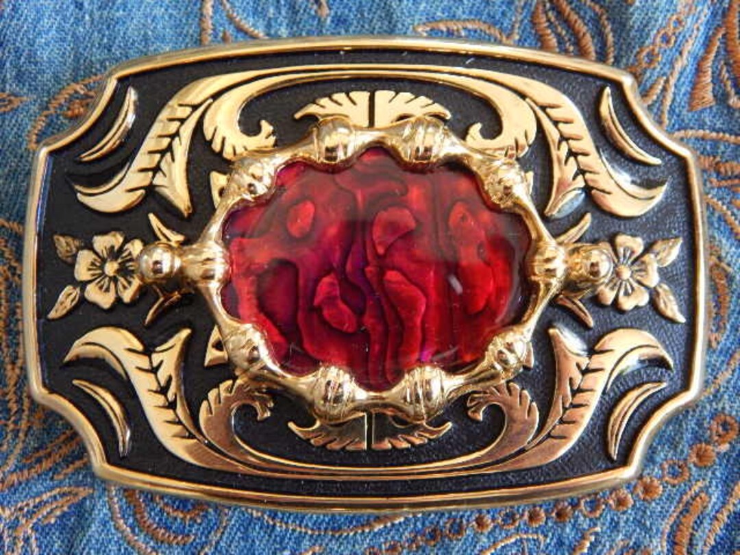 New Exclusive Red Abalone Shell Belt Buckle Gold / Black Metal - Etsy UK