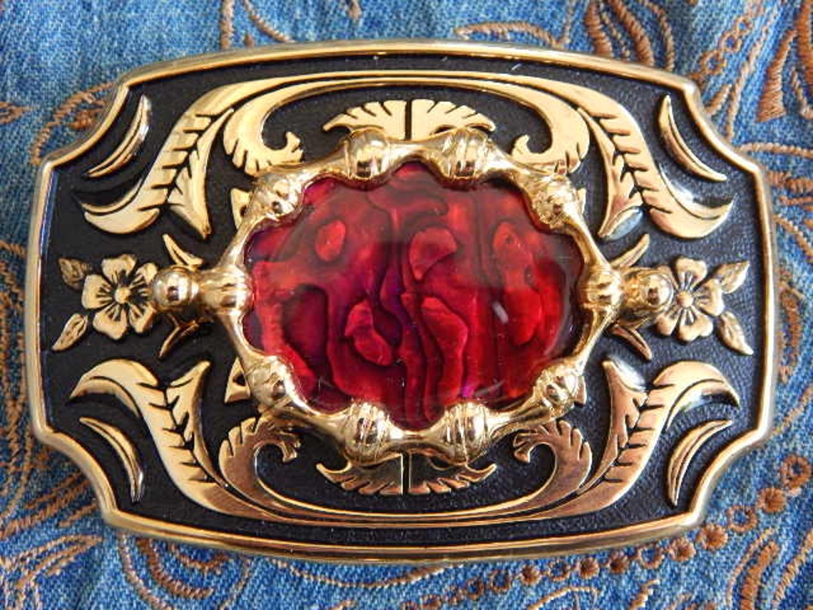 New Exclusive Red Abalone Shell Belt Buckle Gold / Black Metal - Etsy UK