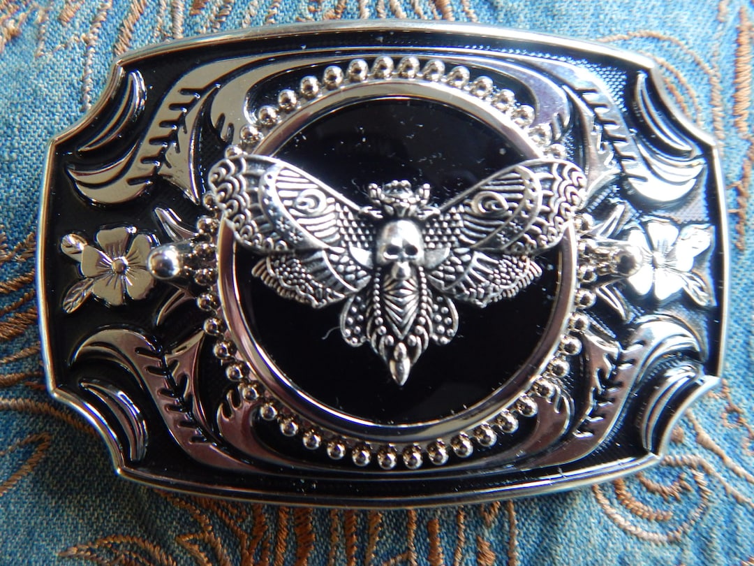 New Death Hawk Skull Moth Belt Buckle Silver / Black Coloured Metal ...