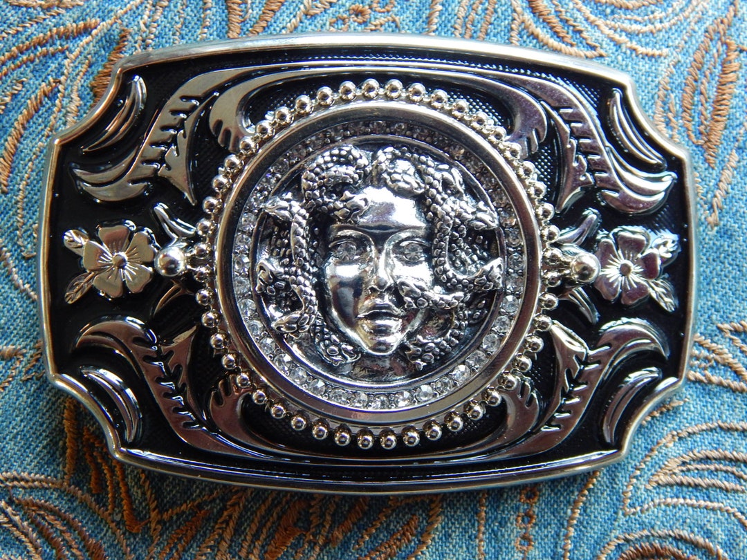 New Medusa Pythons Snakes Head Silver/black Coloured Metal Belt Buckle ...