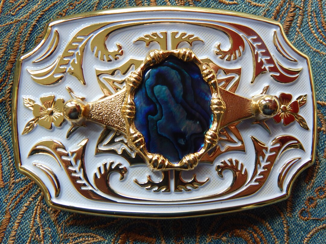 New Exclusive Blue Abalone Shell Belt Buckle Gold / White Coloured ...
