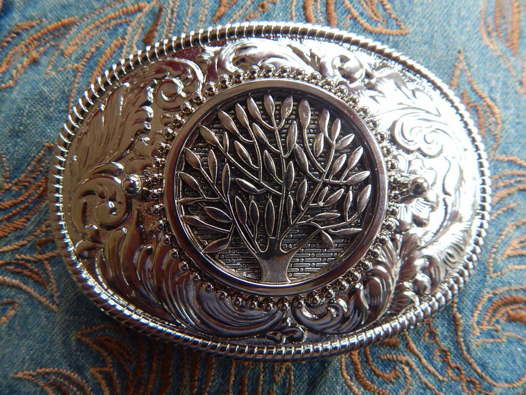 New Tree of Life Oval Belt Buckle Silver Coloured Metal Belt Buckle ...
