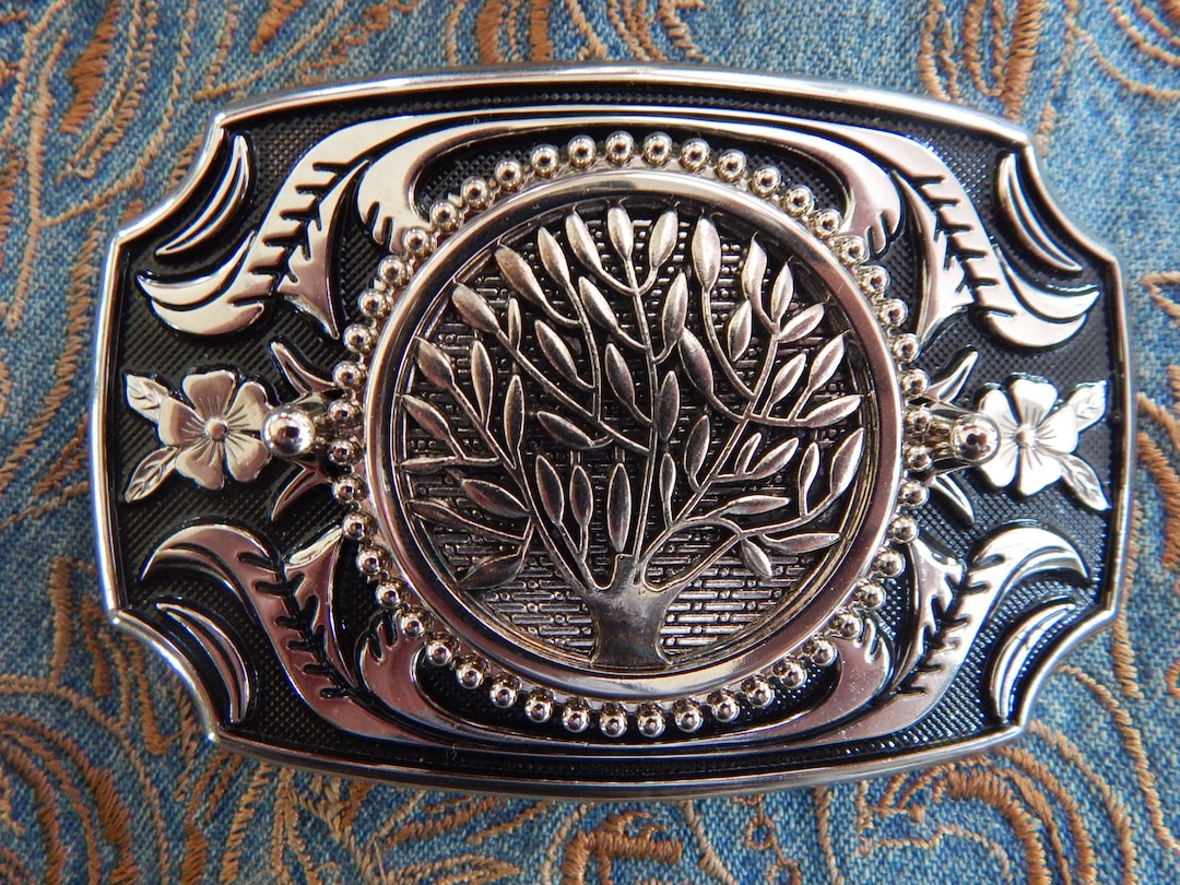 Tree of Life Belt Buckle: Silver & Black Metal, Viking Pagan Design - Etsy