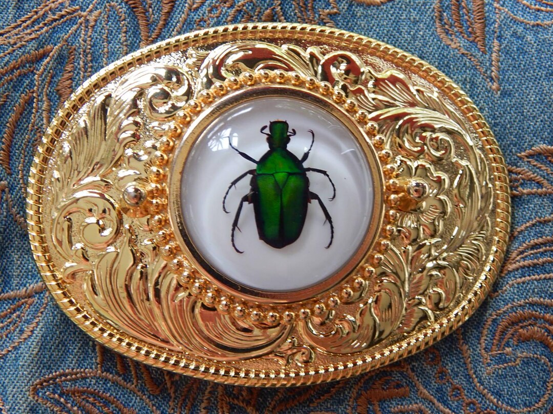 Green Rose Chafer Beetle Belt Buckle: Gold Metal Western Goth - Etsy