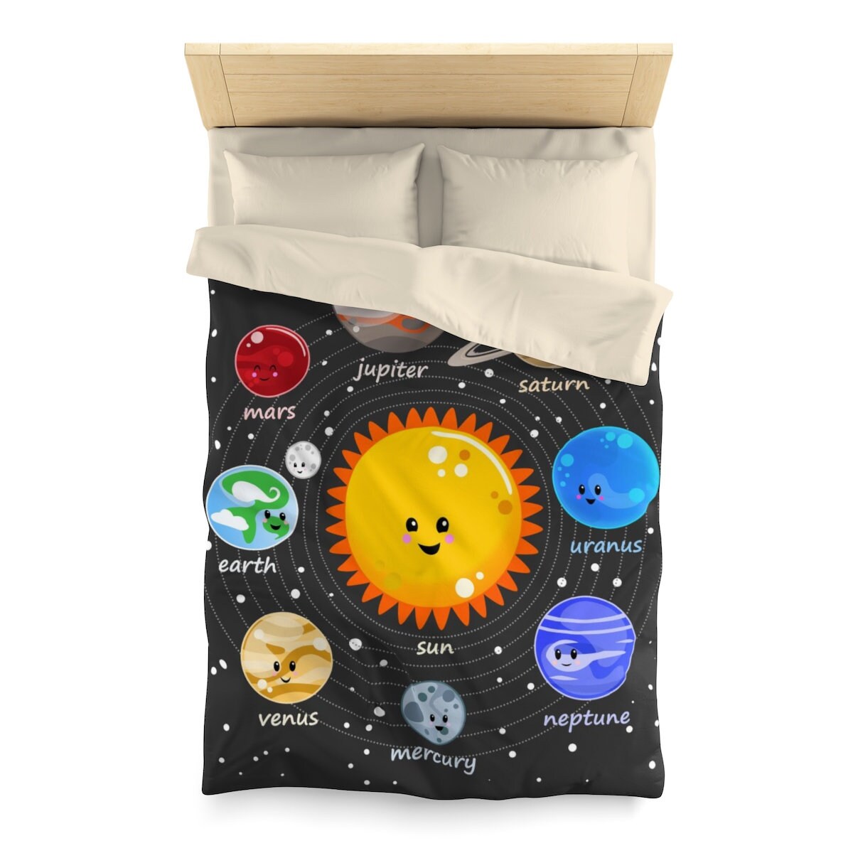 Kawaii Solar System Duvet Cover Cute Planets Educational Birthday Kids ...