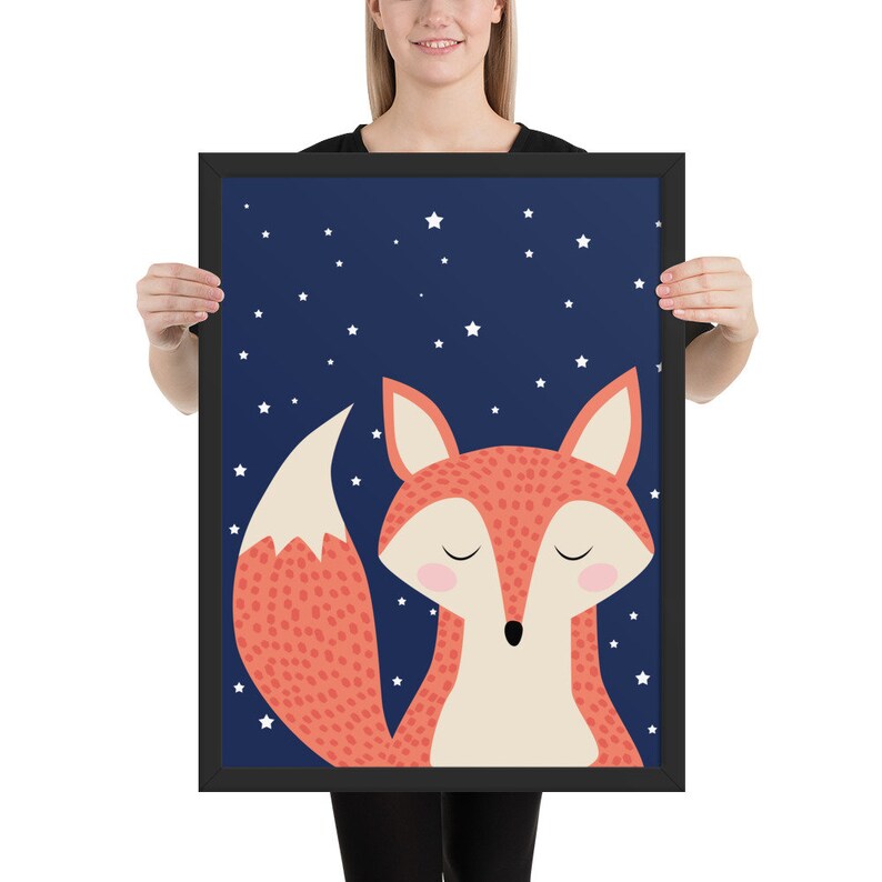 Sleeping Fox Framed Poster Nursery Wall Decor Print Woodland Night ...