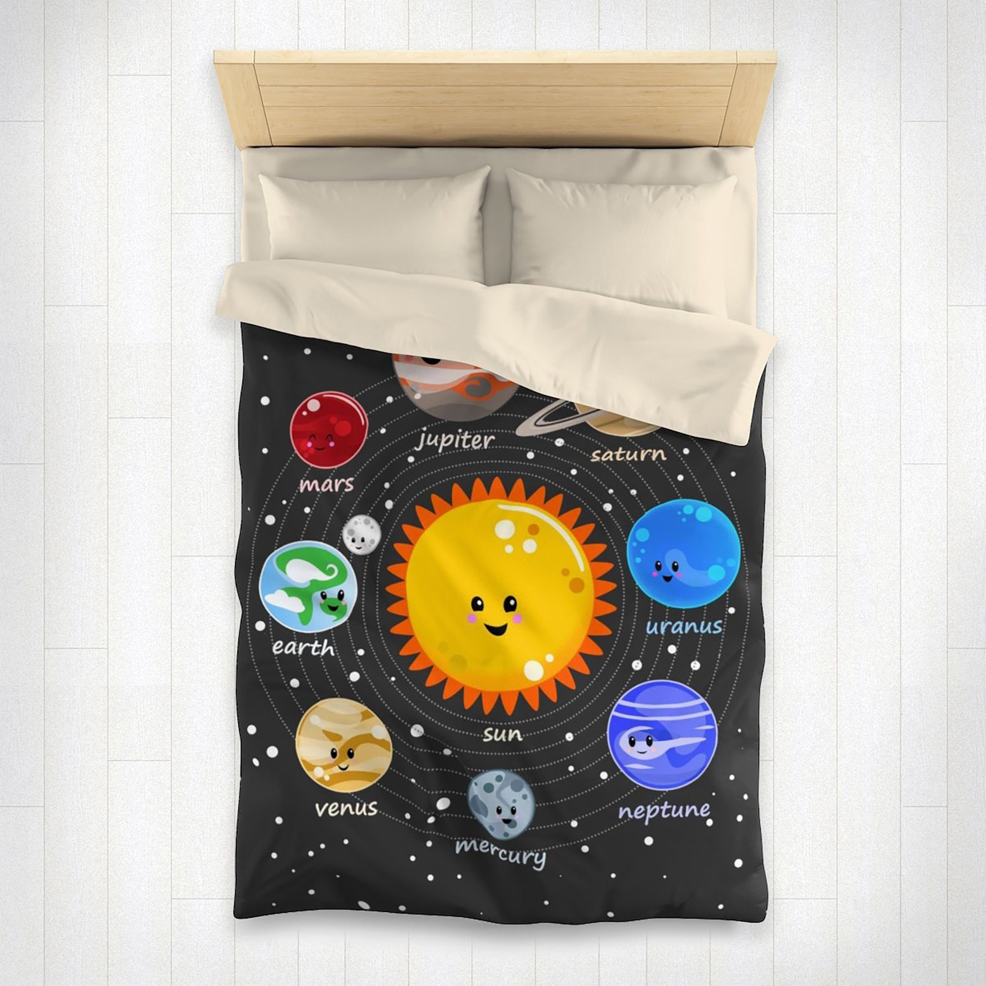 Kawaii Solar System Duvet Cover Cute Planets Educational Birthday Kids ...