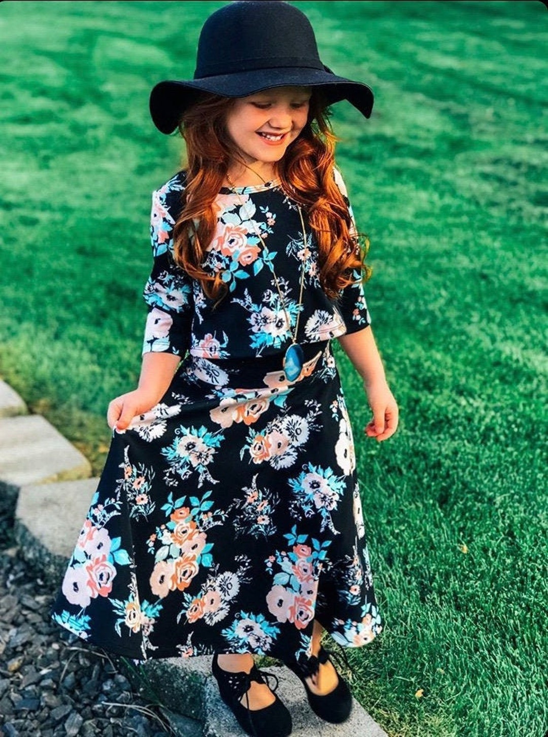 Girls Flower Print Crop Top With Matching Full Circle Skirt, Girls ...