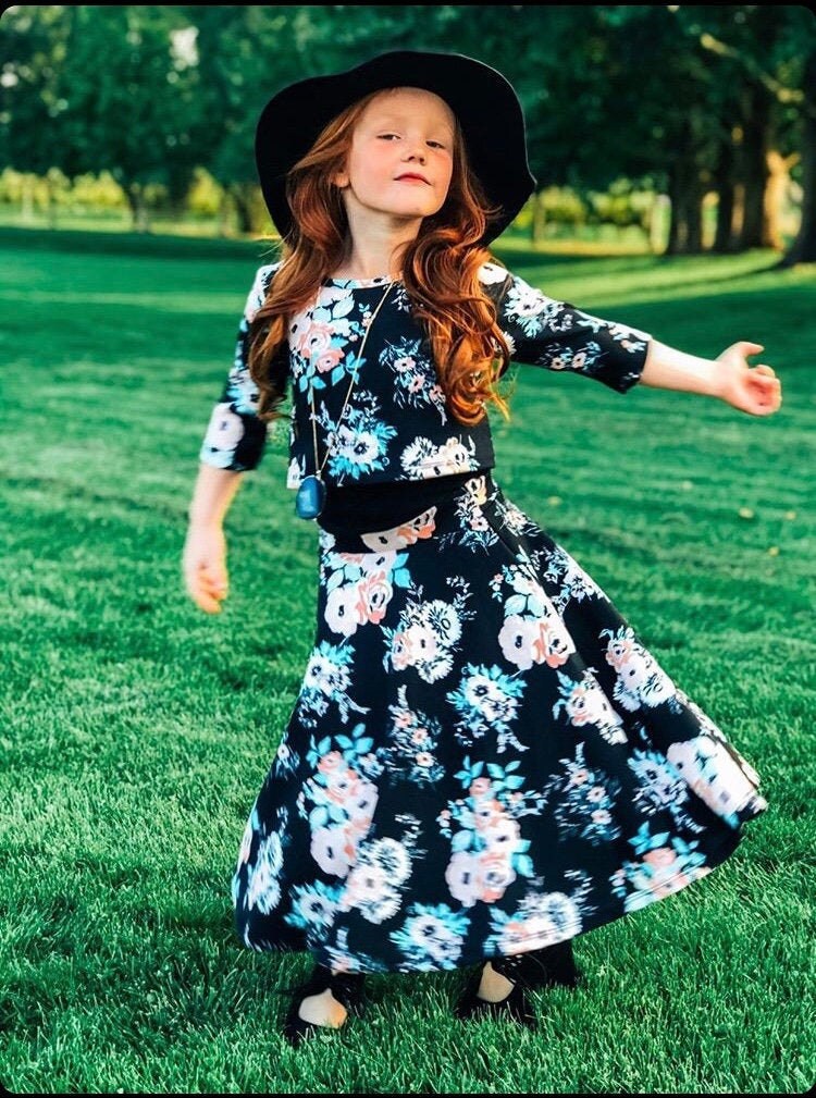 Girls Flower Print Crop Top With Matching Full Circle Skirt - Etsy