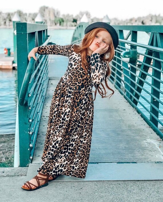 Girls Leopard Maxi Dress Girls Leopard Dress Girls Long | Etsy