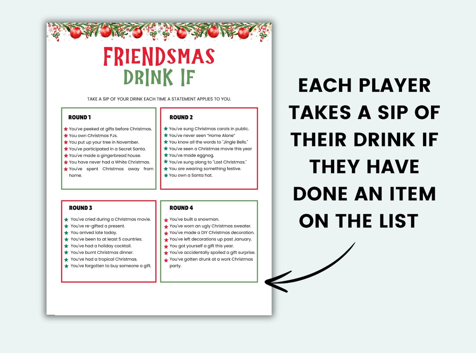Friendsmas Drink If Game Printable Christmas Game Christmas Drinking ...