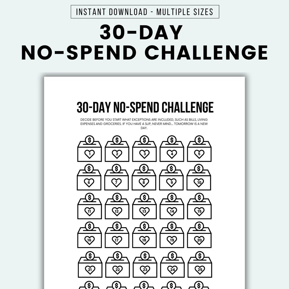 30 Day No Spend Challenge Printable No Spend Tracker 30 Day Savings ...