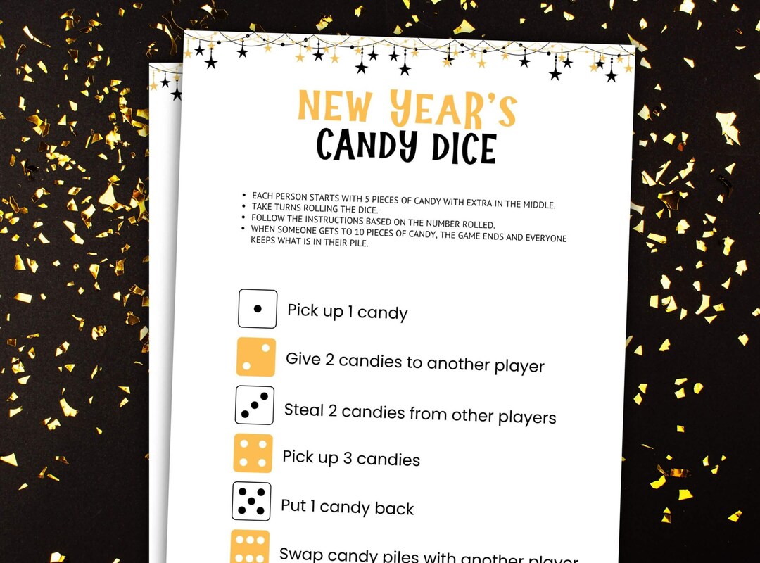 New Years Candy Dice Game Printable New Years Eve Game New Years Candy ...