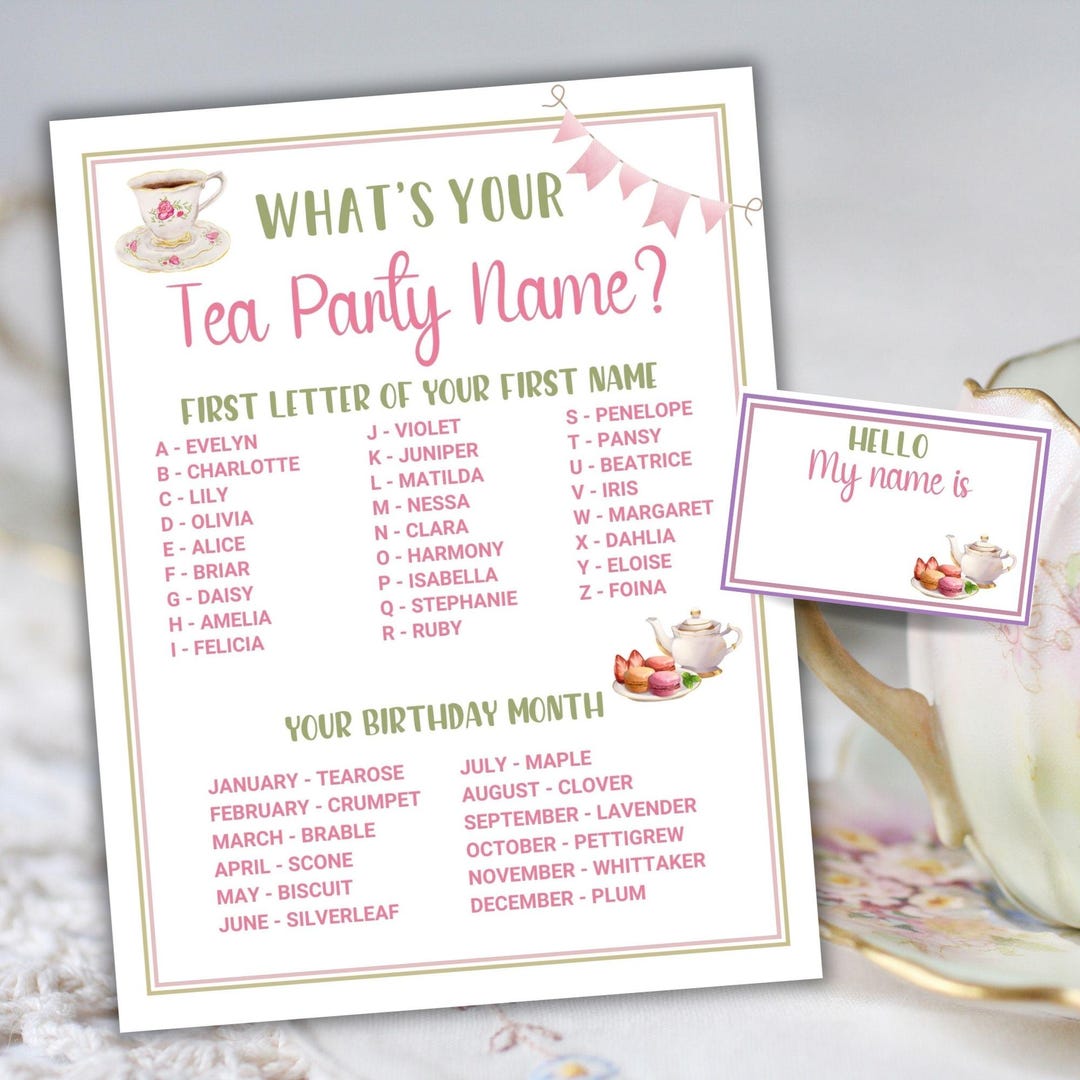 What's Your Tea Party Name Party Game Printable Tea Party Game Tea ...