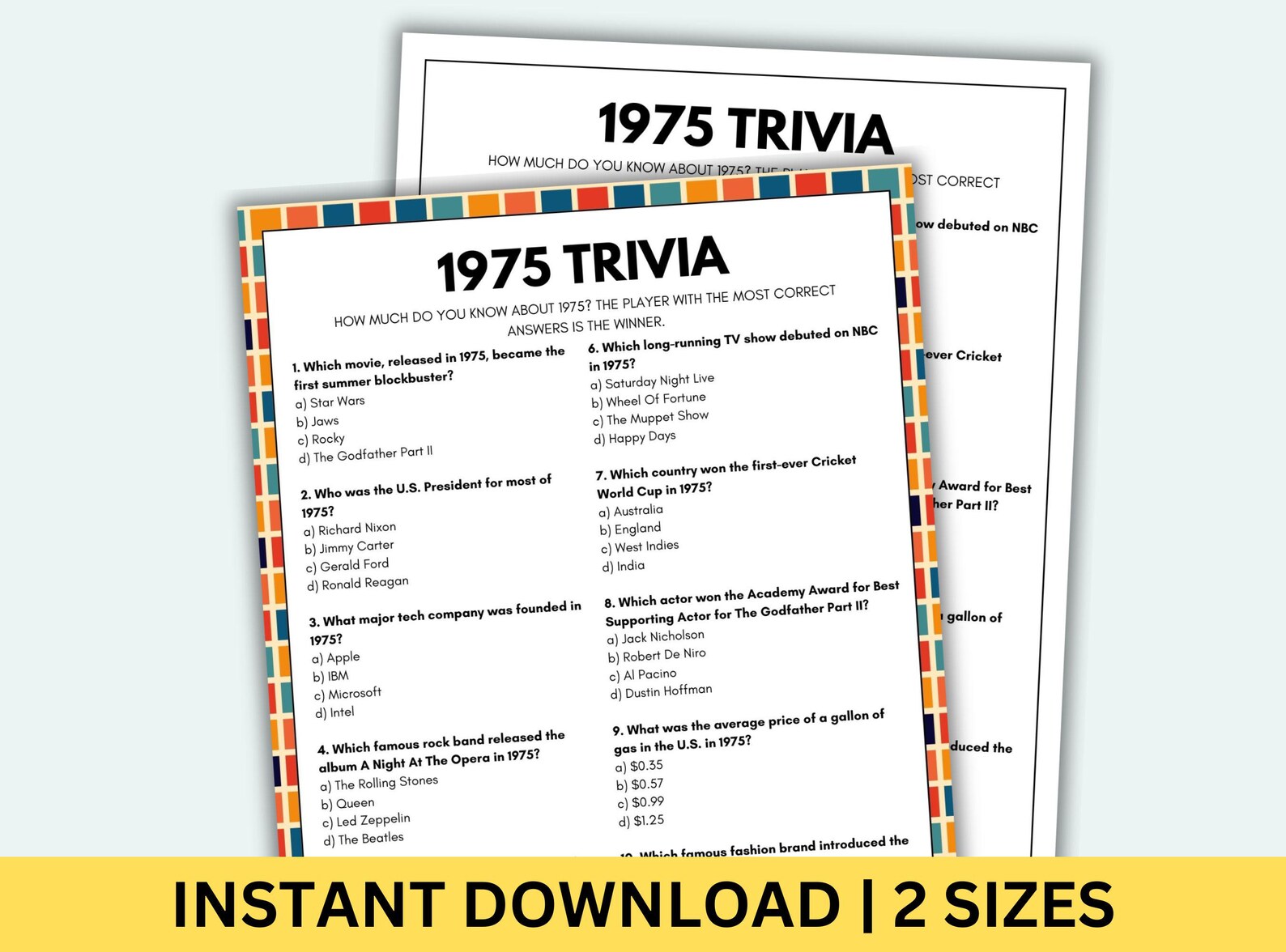 1975 Trivia Game Printable 50th Birthday Games Born in 1975 Game ...