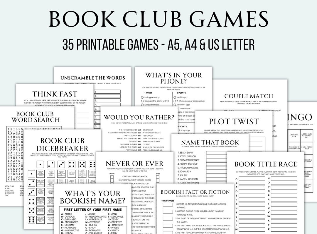 Book Club Games Printable Book Club Icebreakers Book Club Activity Book ...