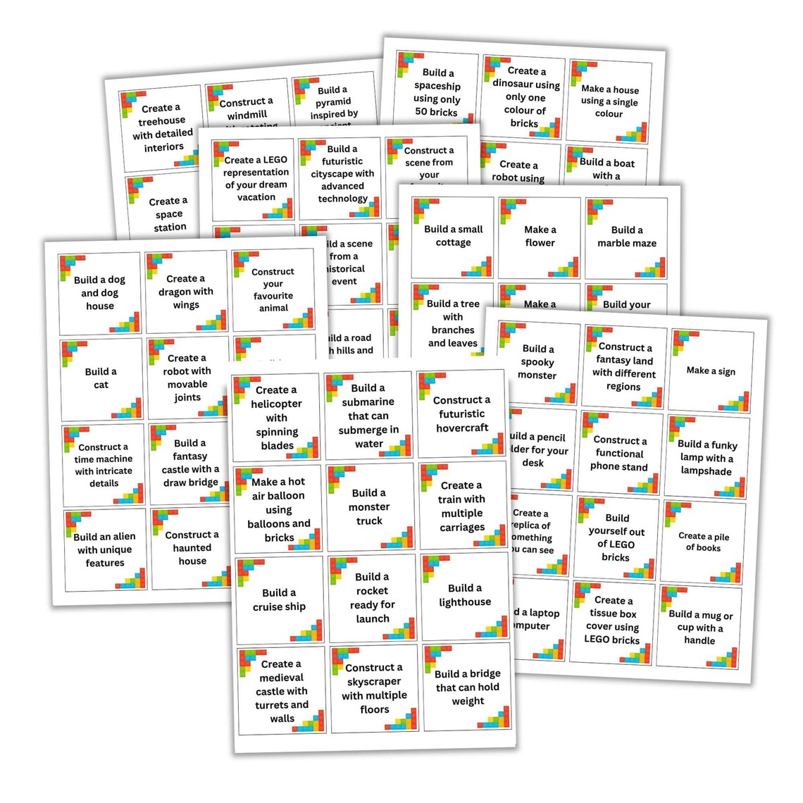 Brick Building Challenge Cards Printable Brick Challenges for Kids ...