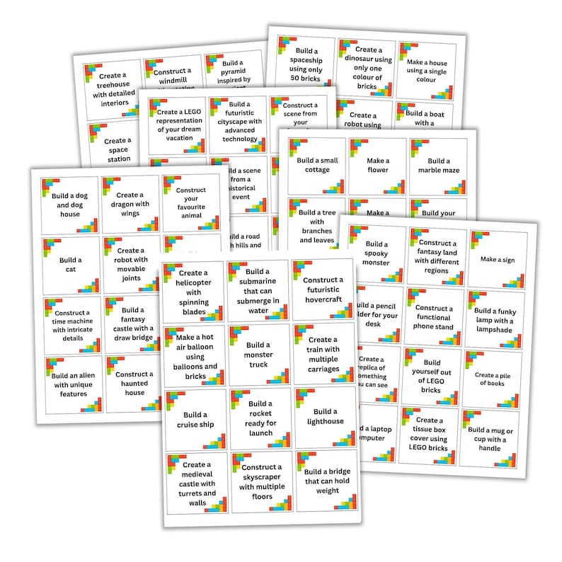 Brick Building Challenge Cards Printable Brick Challenges for Kids ...