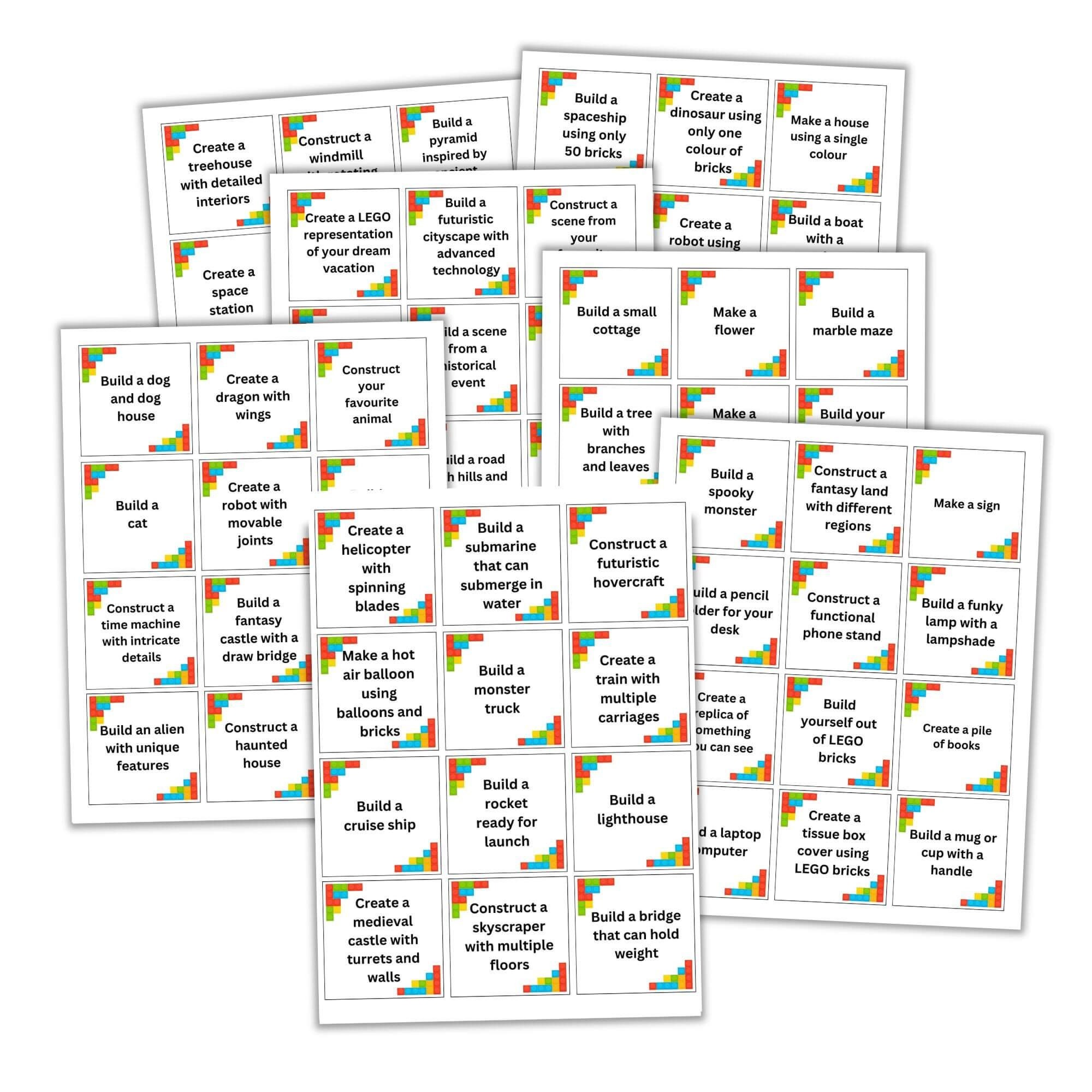 Brick Building Challenge Cards Printable Brick Challenges for Kids ...