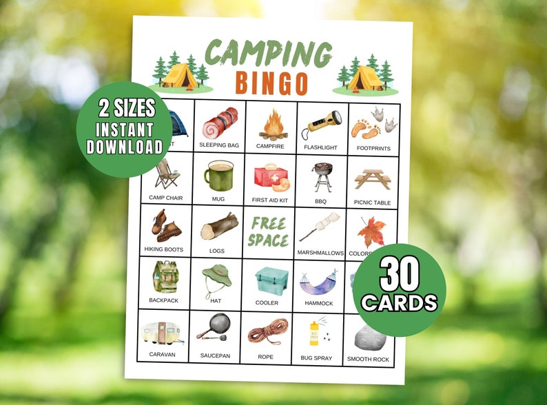 Camping Bingo Game Printable Camping Games Camp Bingo Camping Classroom ...