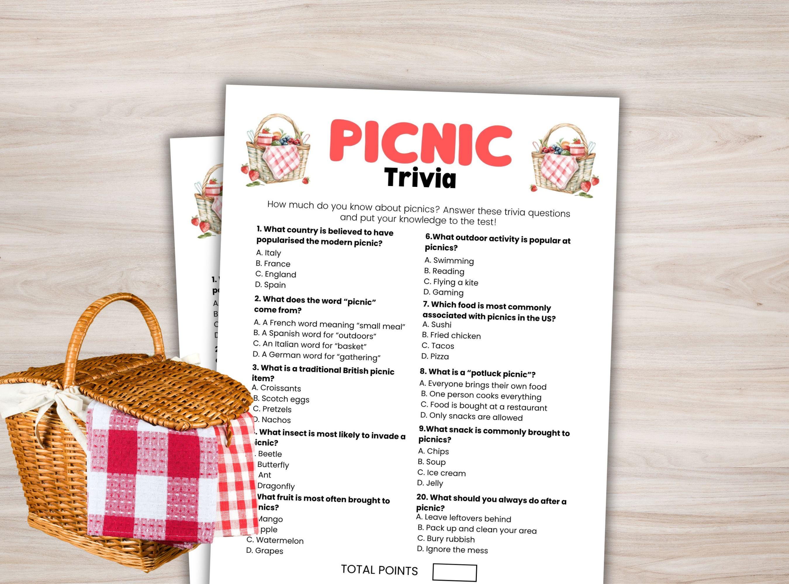 Picnic Trivia Game Picnic Games Printable Picnic Party Games Picnic ...