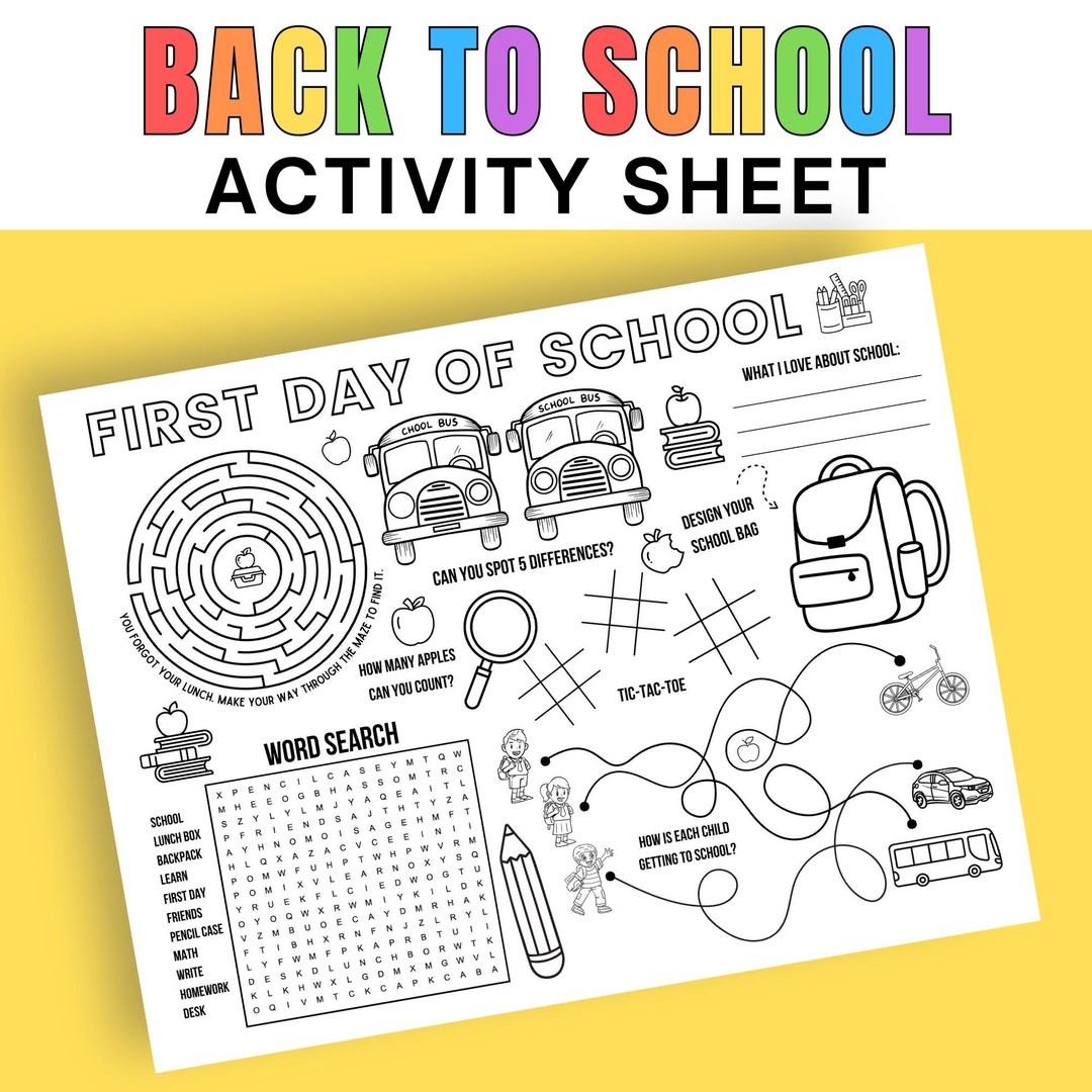 Back to School Activity Sheet Printable First Day of School Activity ...