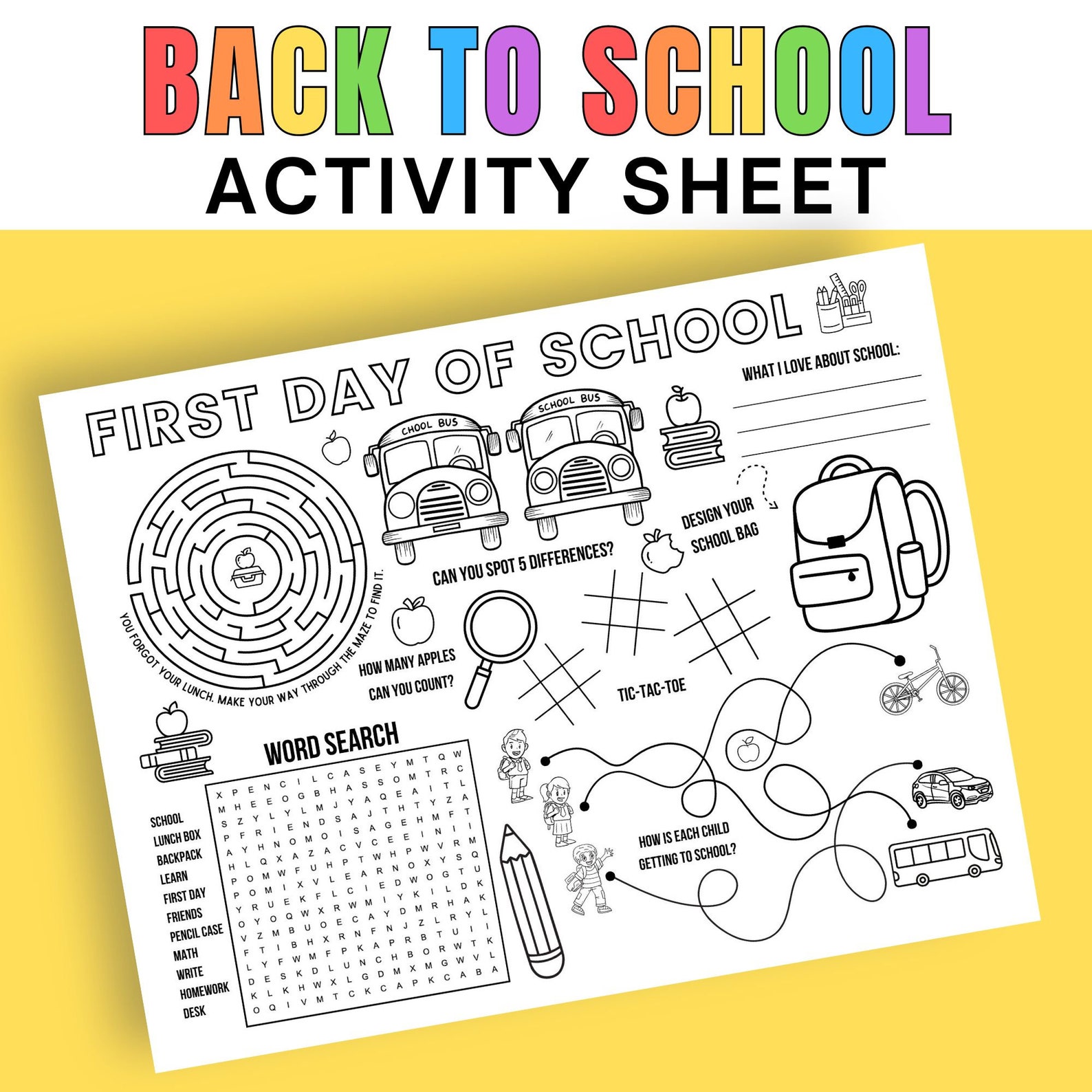Back to School Activity Sheet Printable First Day of School Activity ...