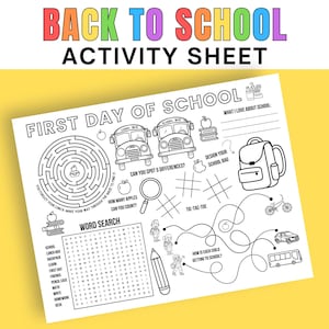 Back to School Activity Sheet Printable First Day of School Activity ...