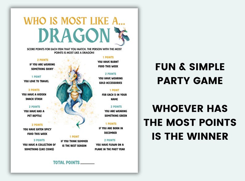 Who is Most Like A Dragon Party Game Printable Dragon Game Dragon Party ...