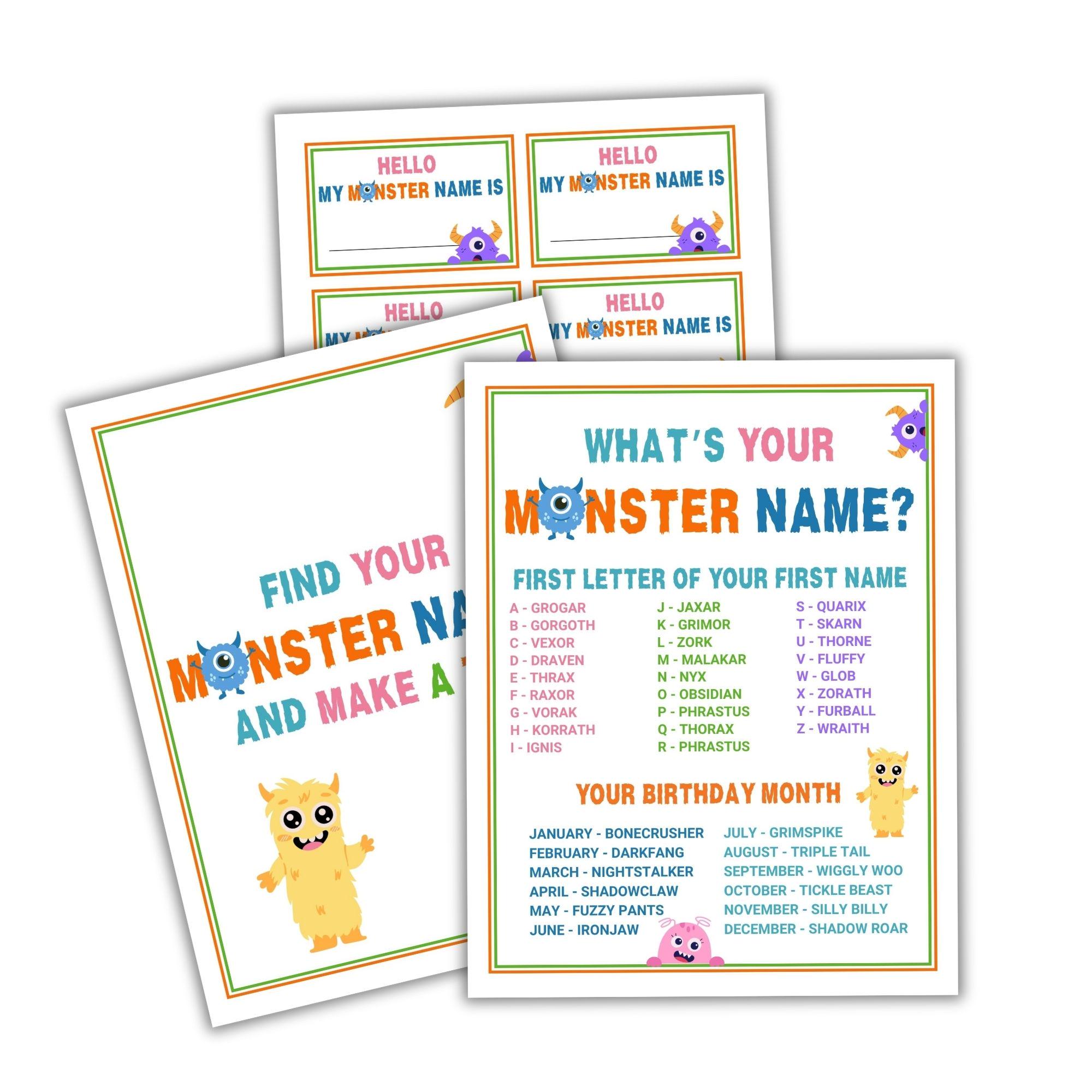 What's Your Monster Name Party Game Printable Monster Game Monster Name ...