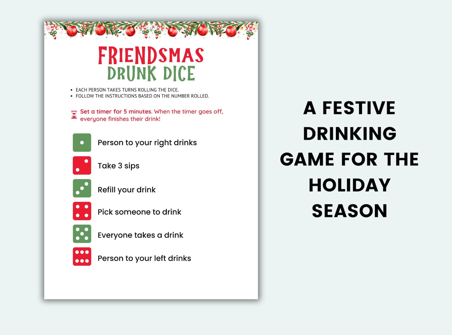 Friendsmas Drunk Dice Game Printable Christmas Game Christmas Drinking ...