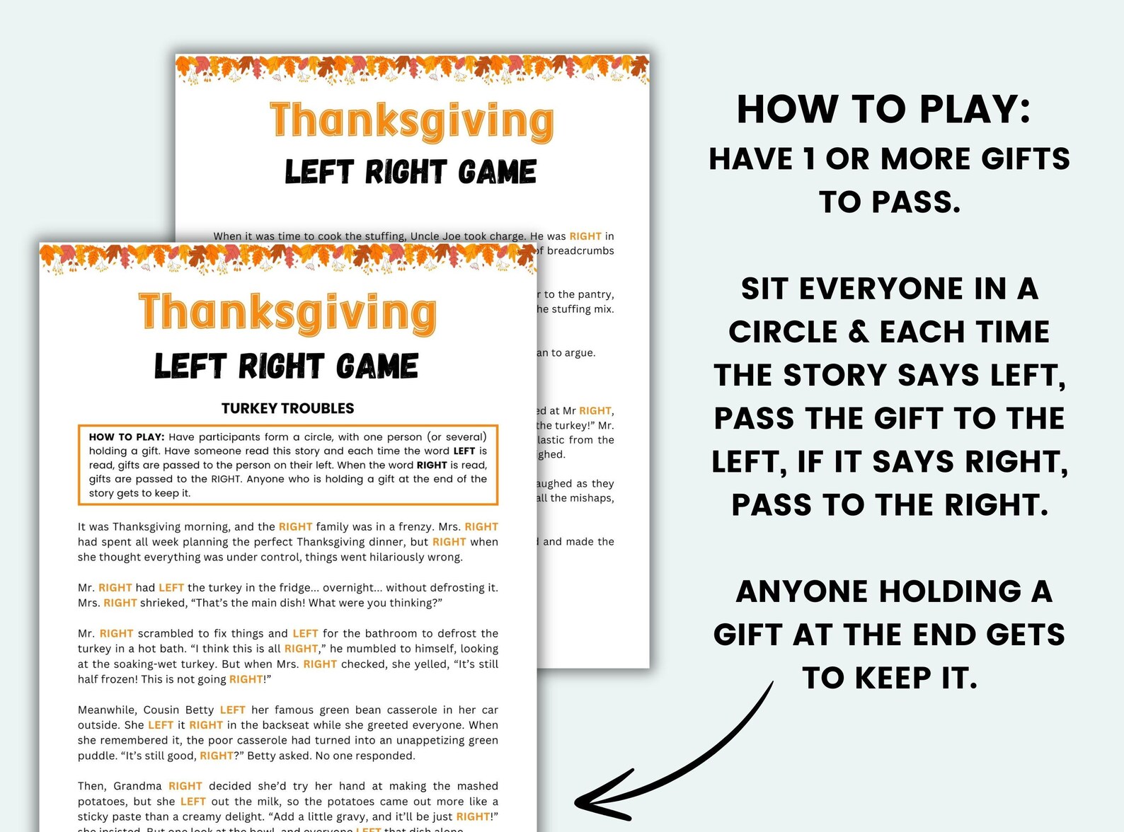 Thanksgiving Left Right Game Printable Friendsgiving Game Thanksgiving ...
