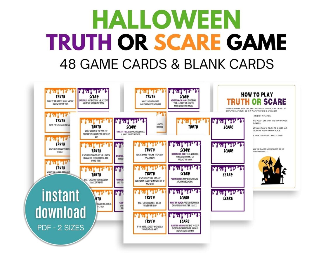 Halloween Truth or Scare Cards Printable Halloween Truth or Scare Game ...